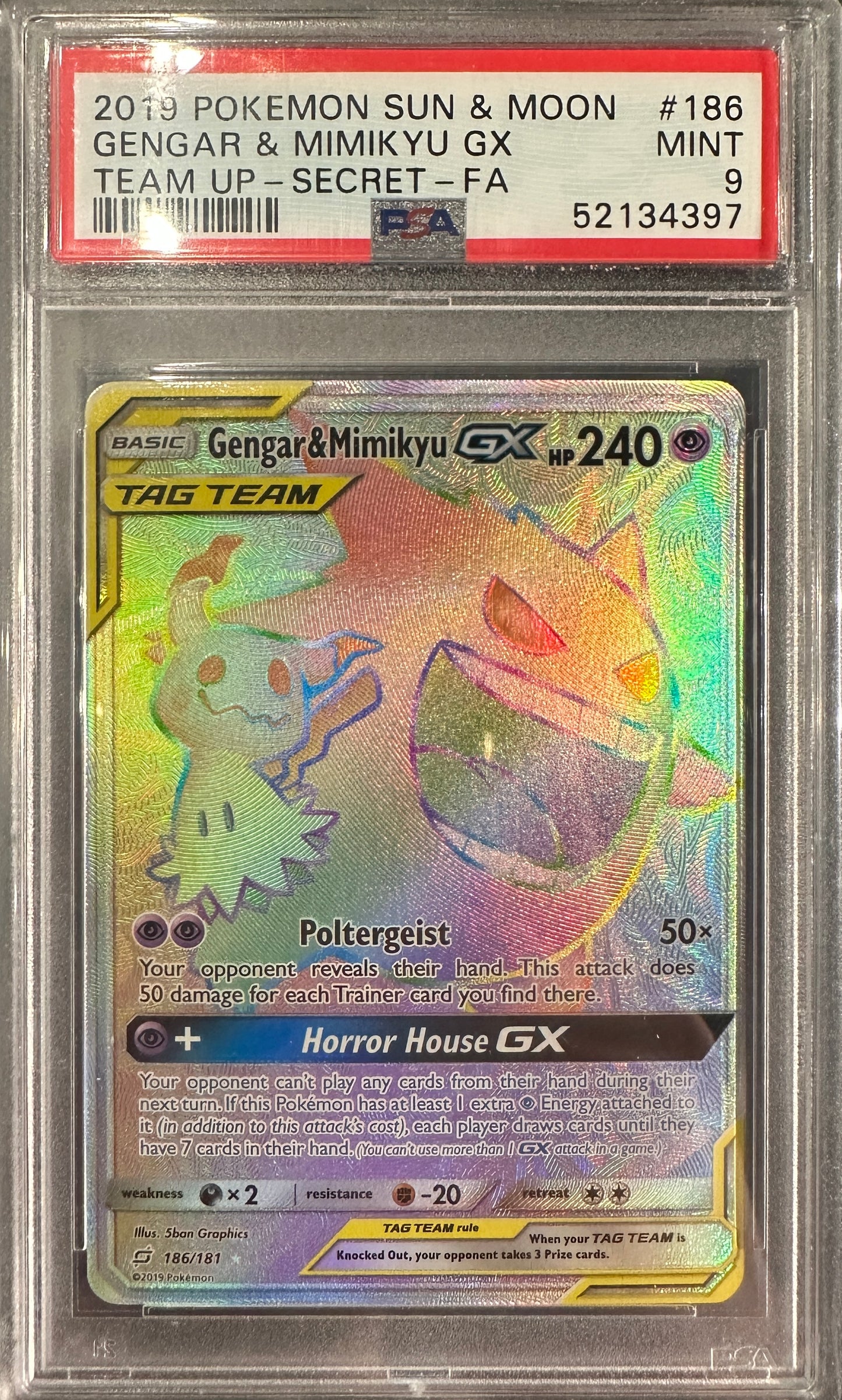 PSA 9 2019 POKEMON SUN & MOON TEAM UP | SECRET#186 FULL ART/GENGAR & M – Banana Games & Hobby